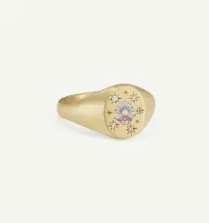 CECE JEWELLERY The Clam & Pearl Signet Ring - Gold