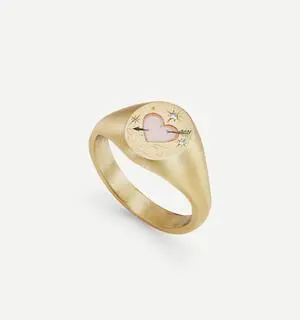 CECE JEWELLERY Love Me Forever" Pink Enamel Heart Ring With Cupid's Arrow Motif