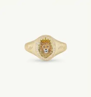 CECE JEWELLERY Warrior Ring With Enamel Lion Motif And Diamond Accents