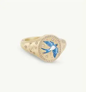 CECE JEWELLERY Adventurer Ring With Enamel Swallow And Diamonds - Gold