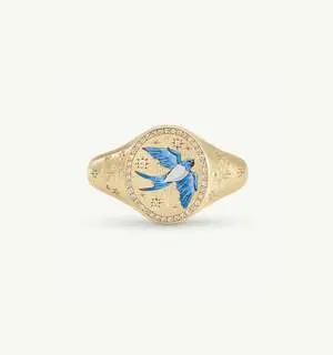 CECE JEWELLERY Adventurer Ring With Enamel Swallow And Diamonds