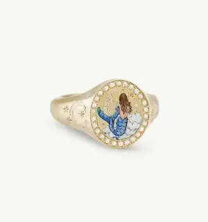 CECE JEWELLERY Dreamer Ring With Enamel Mermaid And Diamond Stars - Gold