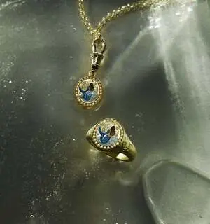 CECE JEWELLERY Dreamer Ring With Enamel Mermaid And Diamond Stars
