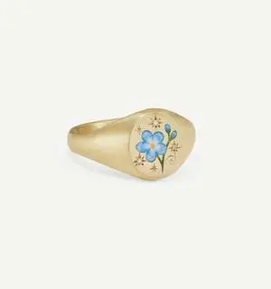 CECE JEWELLERY Forget-me-not Signet Ring With Diamonds And Enamel - Gold