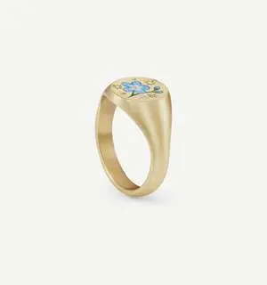 CECE JEWELLERY Forget-me-not Signet Ring With Diamonds And Enamel