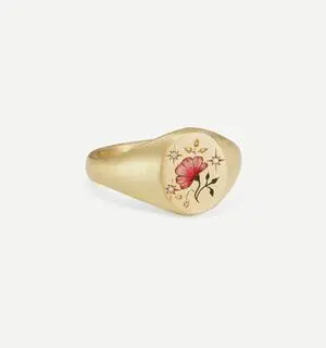 CECE JEWELLERY The Rose & Diamond Signet Ring - Gold