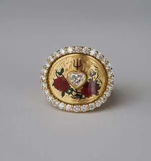 CECE JEWELLERY 18ct Yellow Heart-shaped Diamond And Enamel Devil's Trident Ring