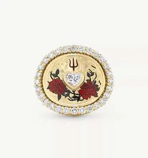 CECE JEWELLERY 18ct Yellow Heart-shaped Diamond And Enamel Devil's Trident Ring - Gold