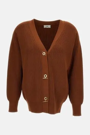 Elisabetta Franchi Ribbed V-neck Cardigan With Gold-tone T-bar Clasps