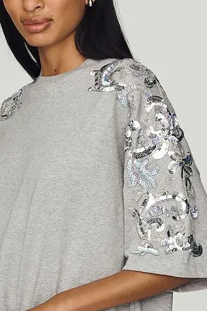 Essentiel Antwerp Cotton Sequin-sleeve T-shirt - Silver Lining