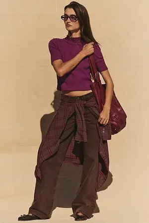 Free People Claudia Mock Neck Top And Column Skirt Set - Grape Escape