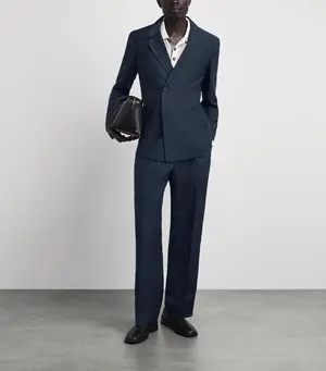 Jacquemus Linen-blend Pleated Trousers - Navy