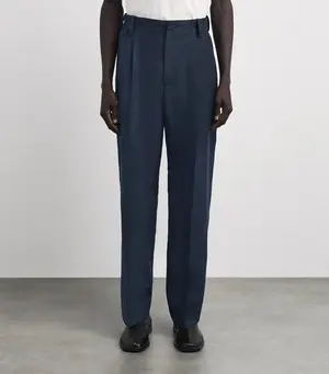 Jacquemus Linen-blend Pleated Trousers - Navy