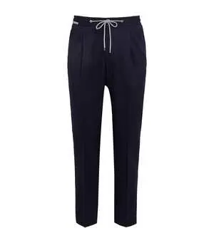 Corneliani Virgin Wool Drawstring Trousers - Navy