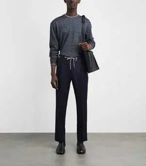 Corneliani Virgin Wool Drawstring Trousers - Navy