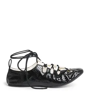 Alaïa Snakeskin Lace-up Ballet Flats