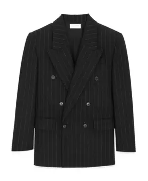 Saint Laurent Oversized Striped Double-breasted Jacket - Black