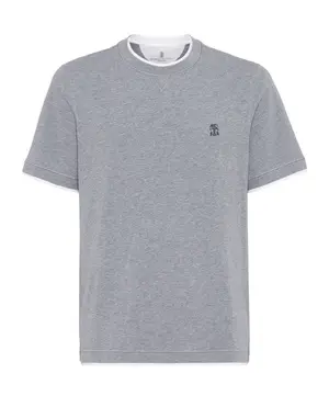 Brunello Cucinelli Logo Embroidered Layered T-shirt - Medium Gray