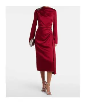 Erdem Crystal-embellished Draped Satin Cady Midi Dress - Red
