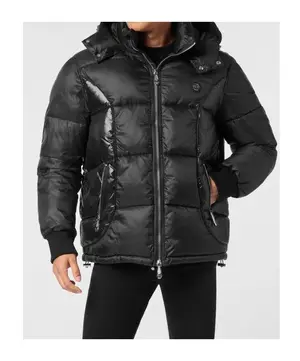 Philipp Plein Logo Patch Hooded Quilted Jacket