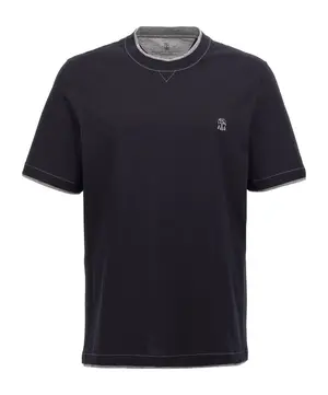 Brunello Cucinelli Logo Embroidered Layered T-shirt - Blue