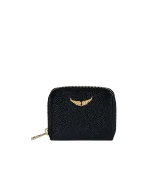 Zadig&Voltaire Voltaire Logo Plaque Zip-around Mini Wallet - Black