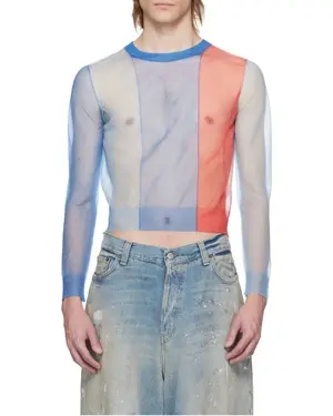 CHARLES JEFFRREY LOVERBOY Sheer Paneled Crewneck Sweater