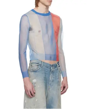 CHARLES JEFFRREY LOVERBOY Sheer Paneled Crewneck Sweater