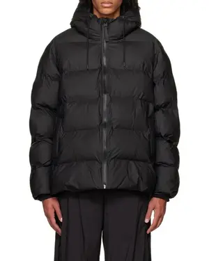 Rains Hooded Down Jacket - Black
