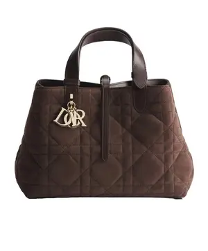Dior Dior Medium Quilted Suede Bag With Gold Tone Charm Cocoa