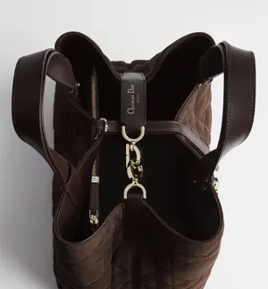 Dior Medium Quilted Suede Bag With Gold Tone Charm