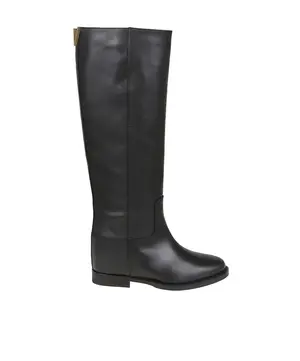 VIA ROMA 15 V Logo Round Toe Boots - Black