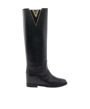 VIA ROMA 15 Maxi Logo Round Toe Boots - Black