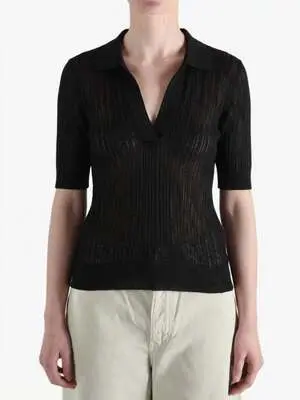 UMA WANG Collared Polo Shirt With Ribbed Cuffs - Black