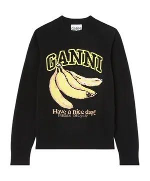 GANNI Banana Intarsia Knitted Jumper - Black