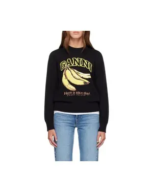 GANNI Banana Intarsia Knitted Jumper - Black