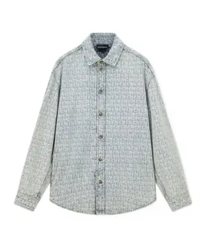 Emporio Armani Denim Shirt With An All-over Jacquard Monogram Pattern - Blue