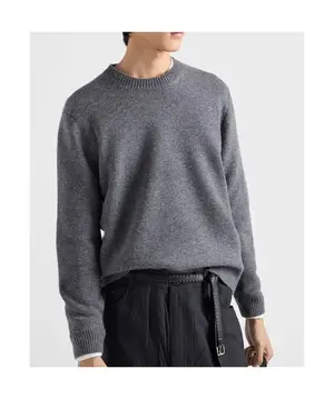 Prada Wool Crew-neck Sweater With Ribbed Details