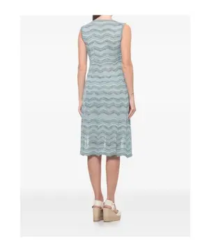 D.exterior Chevron-knit Metallic-thread Midi Dress