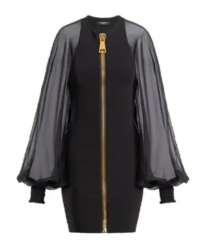 Balmain Short Jersey And Muslin Dress - Black
