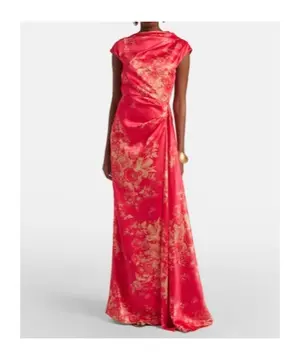 Erdem Draped Floral Duchess Satin Gown