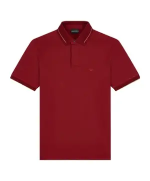 Emporio Armani Pique Polo Shirt With Stripe Detail On The Collar - Red