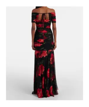 Carolina Herrera Off-shoulder Ruched Floral Silk Chiffon Gown - Black