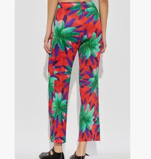 PLEATS PLEASE BY ISSEY MIYAKE Pleated Floral Print Trousers