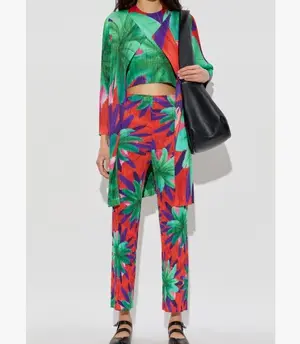 PLEATS PLEASE BY ISSEY MIYAKE Pleated Floral Print Trousers