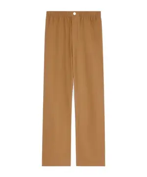 Celine Mid-rise Straight-leg Trousers In Cotton And Linen Cloth - Chestnut