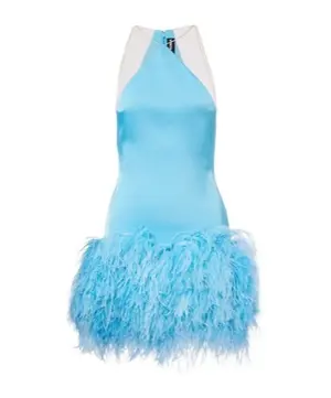 David Koma Feather-trimmed Satin Minidress