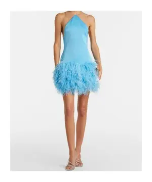 David Koma Feather-trimmed Satin Minidress