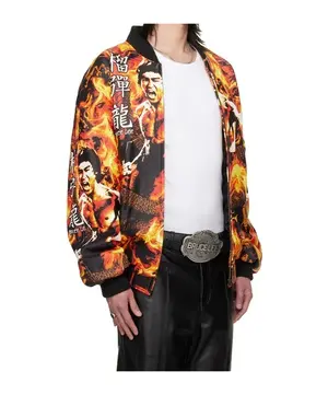 LU'U DAN Bruce Lee X Collaboration Printed Bomber Leather Jacket