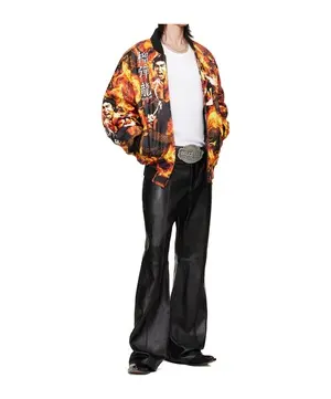 LU'U DAN Bruce Lee X Collaboration Printed Bomber Leather Jacket